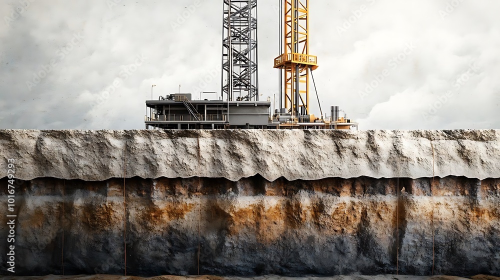 Oil Rig Drilling Platform and Cross Section of Earth s Layers Stock ...