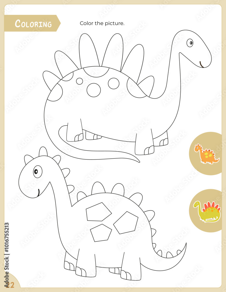 Coloring page for kids Dino. Preschool printable game for Activity book ...