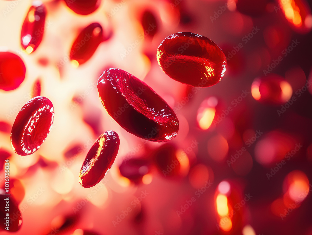 Vibrant close up of red blood cells in motion, showcasing their unique ...