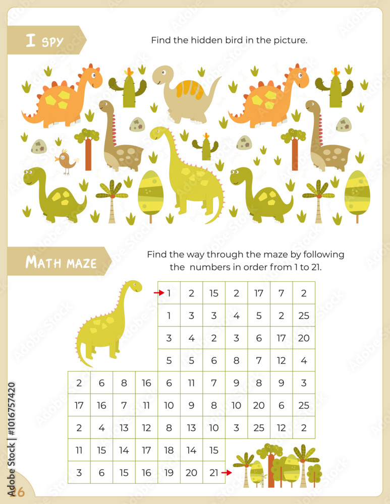 Activity Pages for Kids. Printable Activity Sheet with Dinosaur ...