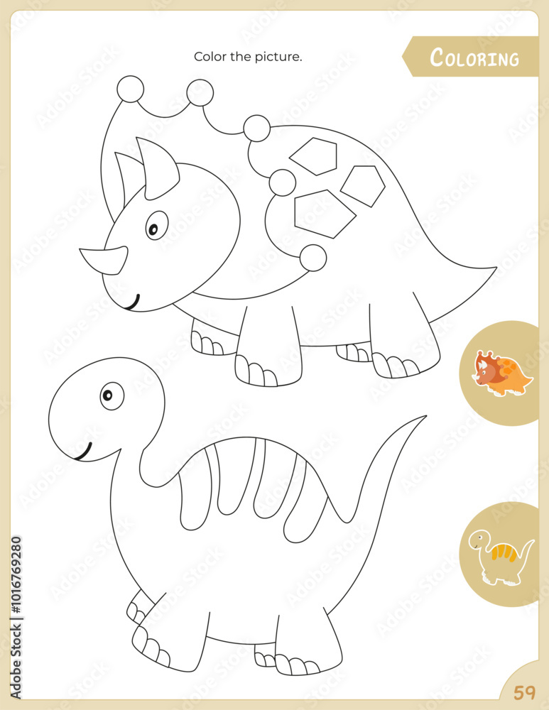 Coloring page for kids Dino. Preschool printable game for Activity book ...