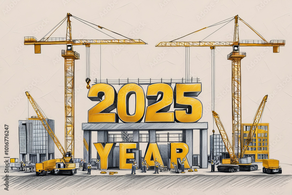Numbers 2025 and cranes building construction prepare to welcome the ...