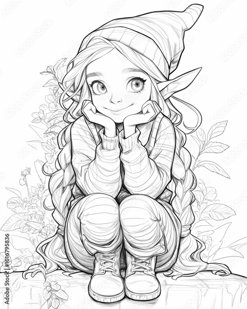 Coloring page for kids, coloring page girl elf. Stock Illustration ...