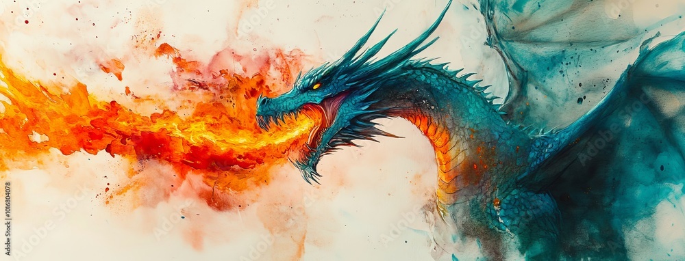 Blue dragon head spitting fire isolated on transparent background Stock ...