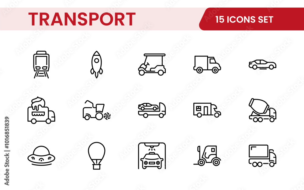 Transport icon set. Containing distribution, shipping, transportation, delivery, cargo, freight ...