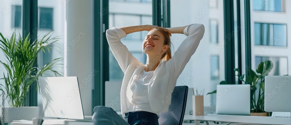 Office worker taking a break to stretch and move around illustrating ...