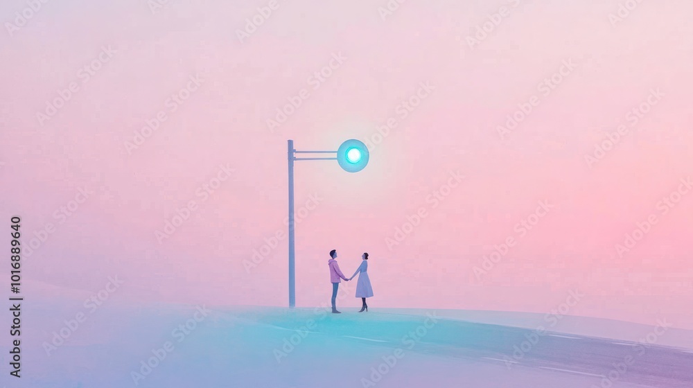 Minimalist pastel colors iconic objects couple signs on screen traffic ...