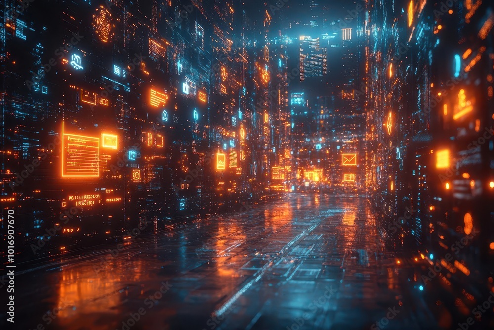 futuristic digital marketing concept featuring holographic social media ...