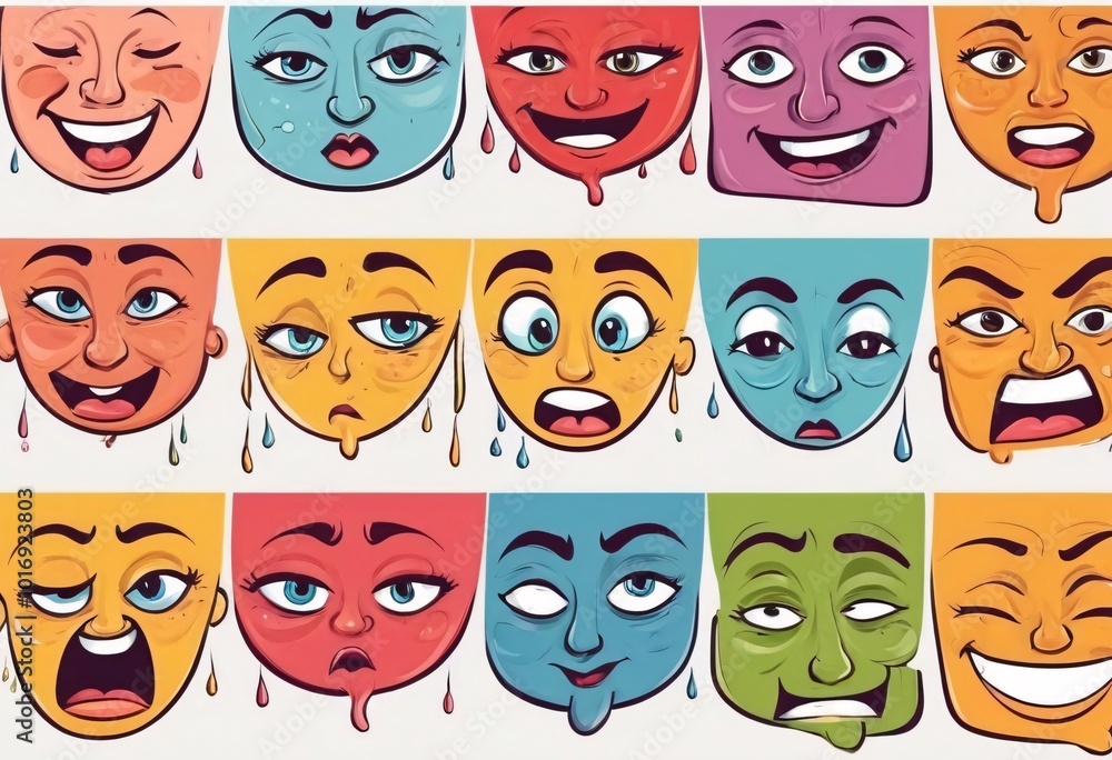 Caricature doodle character face expressions. Smiling, crying ...