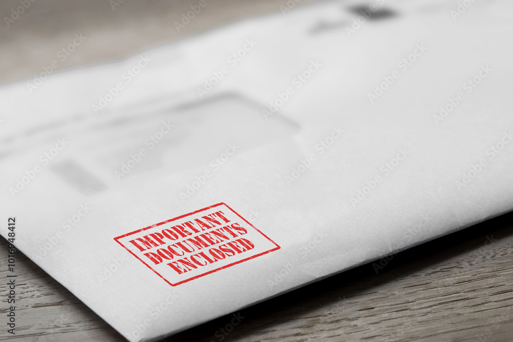 Important documents enclosed letter stamped in red on an envelope ...