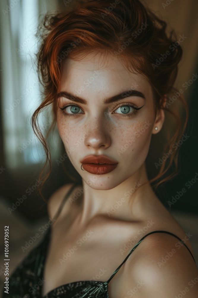 A short and solidly-built, fair skinned woman with beady, blue eyes ...