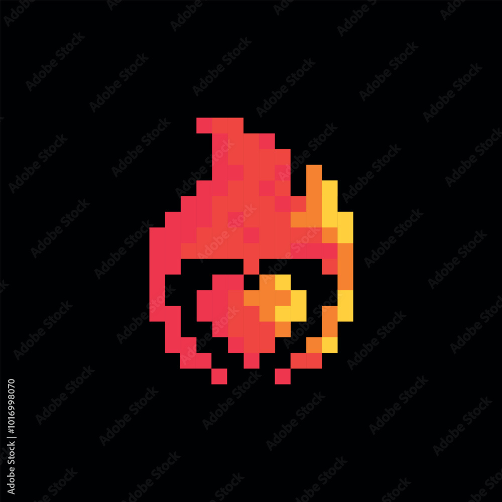 Pixel Fire Heart Icon with Gradient Vector Design Concept. Fiery Love ...