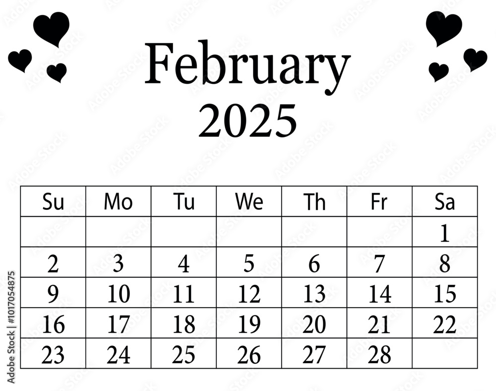 February 2025 calendar printable. 2025 calendar month of February ...