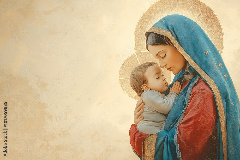 Maternal devotion depicted in religious art, mother with child in ...