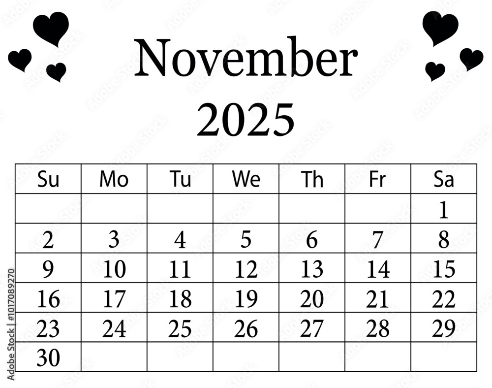 November 2025 calendar printable. 2025 calendar month of November ...