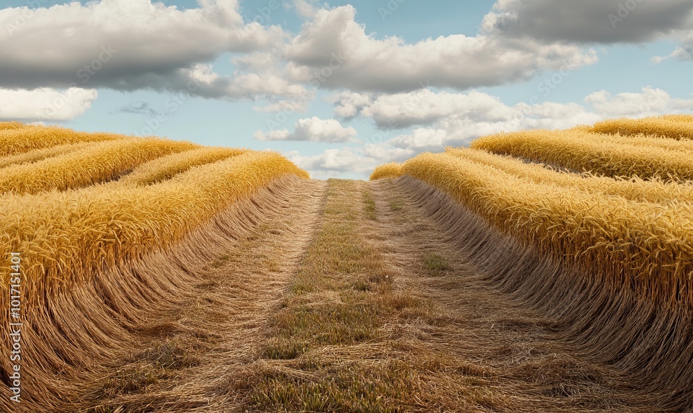 Canola crop cut into windrows to dry before harvest Stock Illustration ...