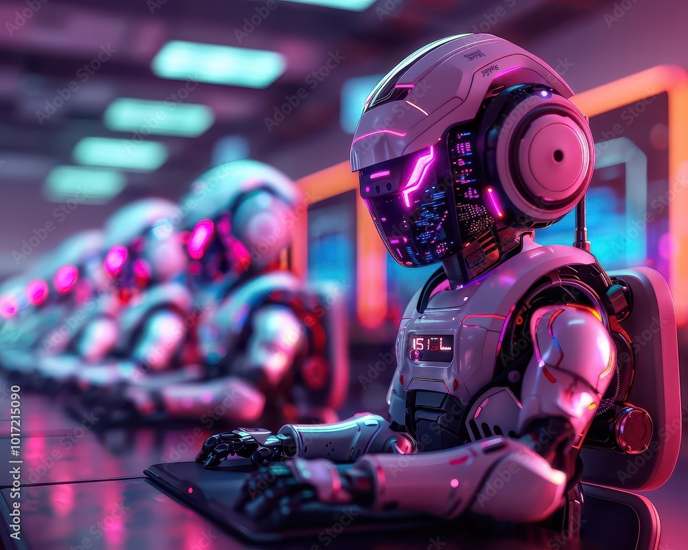 AI assistants helping students in a futuristic classroom, education ...