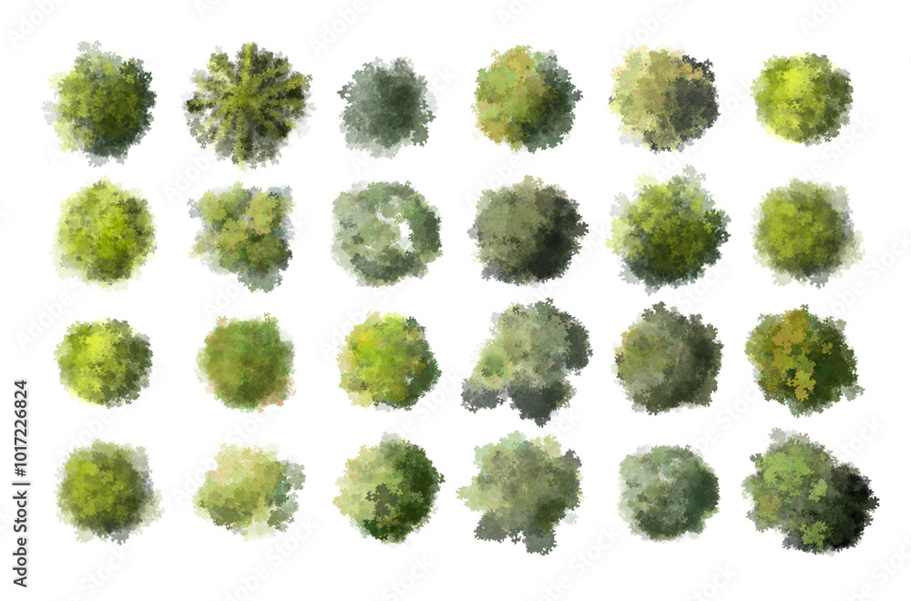 Vector tree top view isolated on white background for landscape plan ...