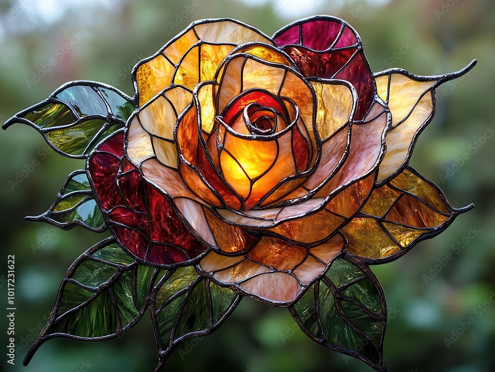 elegant stained glass rose design, featuring intricate patterns and ...