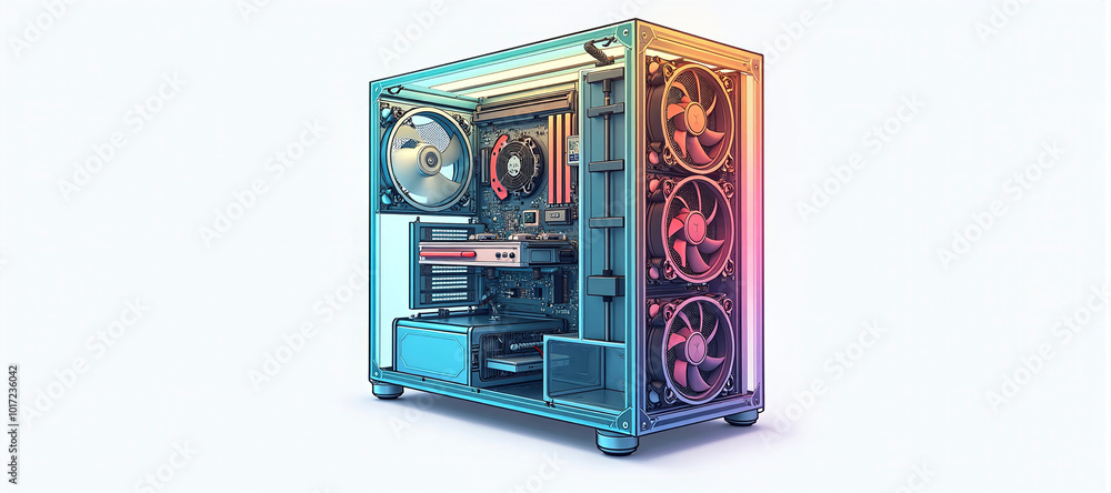 Illustrative representation of a transparent modern high end computer ...