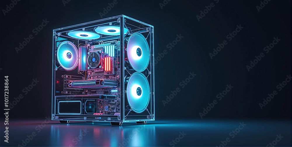 Illustrative representation of a transparent modern high end computer ...