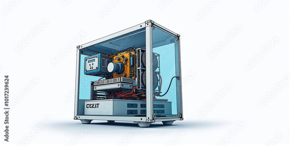 Illustrative representation of a transparent modern high end computer ...