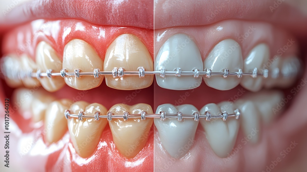 Side-by-side comparison of a smile before and after braces ...