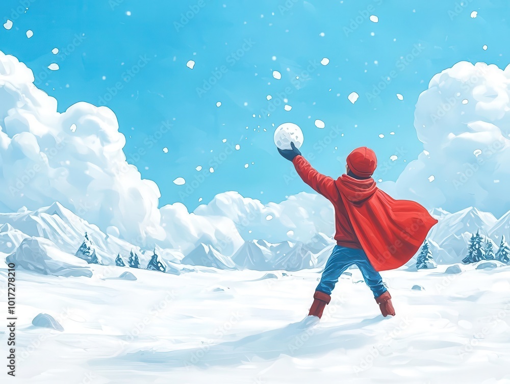 Design an imaginative artwork featuring a superhero defending a winter ...