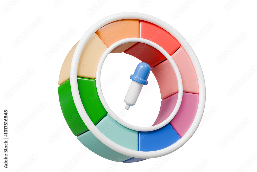 3d Dropper tool color palette guide with color wheel icon on isolated ...