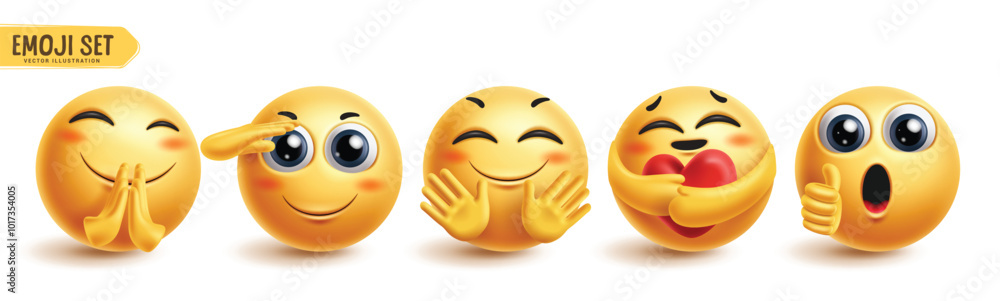 Emoji friendly emoticon characters vector set. Emojis yellow 3d ...