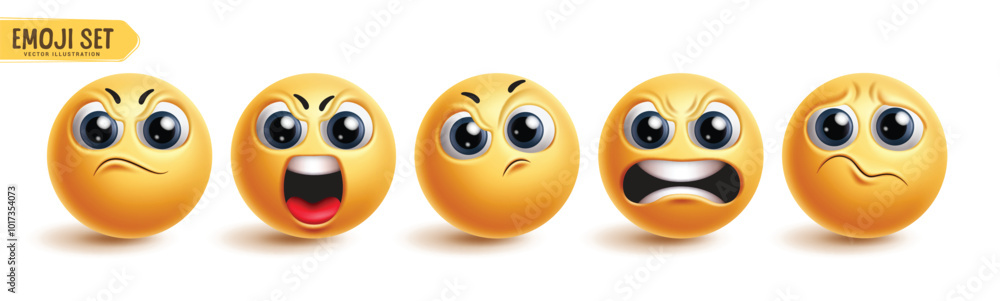 Emoji angry emoticon characters vector set. Emojis 3d icon collection ...