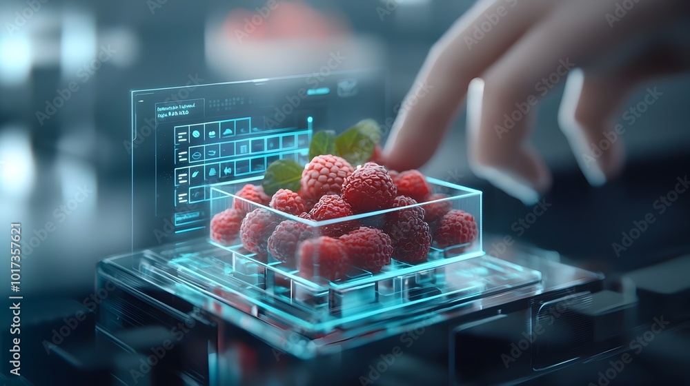 Holographic Futuristic Nutrition Guide Showcasing Healthy Food Options ...