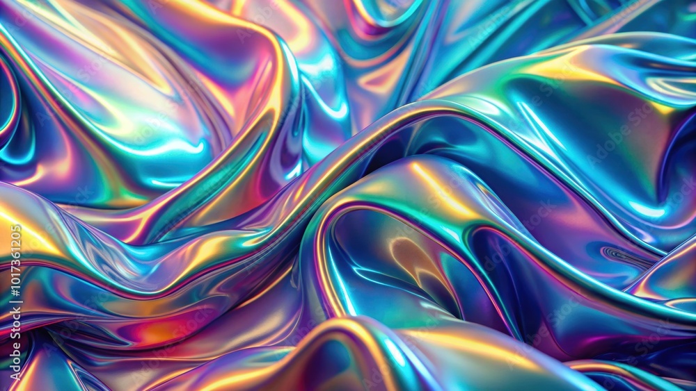 Abstract holographic iridescent liquid metal texture background ...