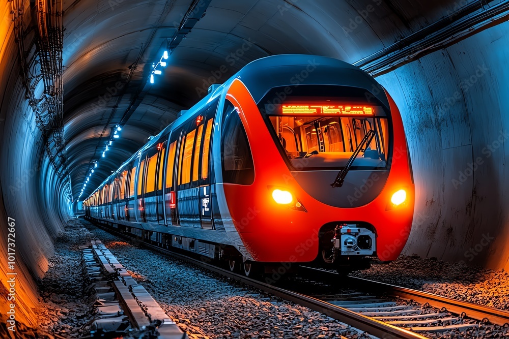Person commuting in a high-speed underground transport system ...