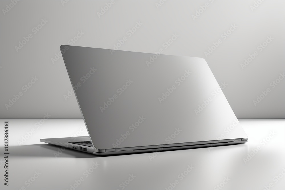 silver laptop with white blank screen on solid white background Stock ...