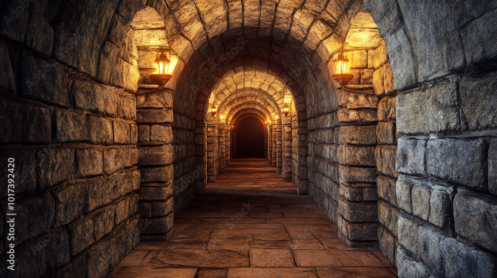 Eerie spooky castle with stone walls haunted corridors hidden dungeons ...