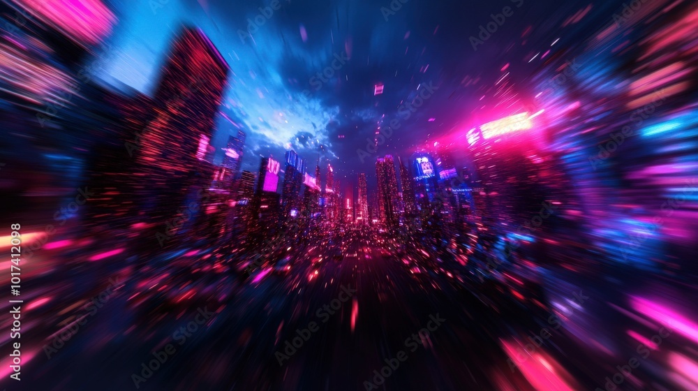 futuristic cyberpunk night city with troninspired neon lights 360 ...