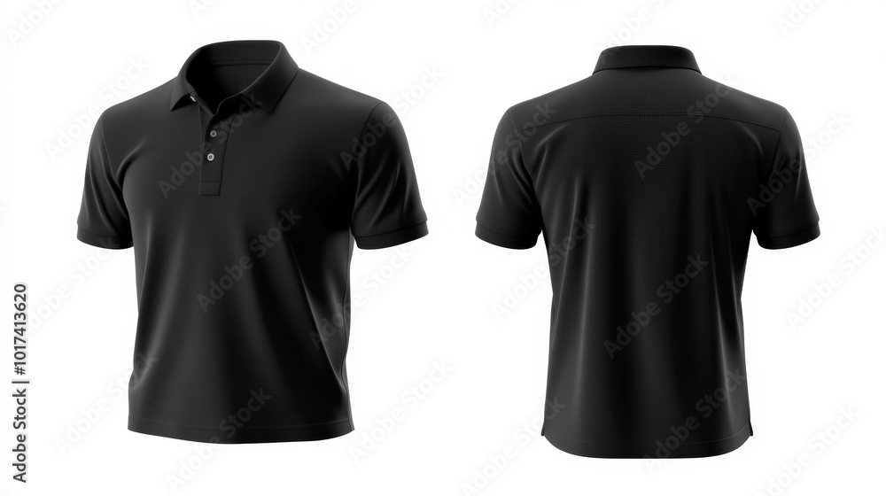 plain black polo shirt mockup design front and rear view isolated on ...