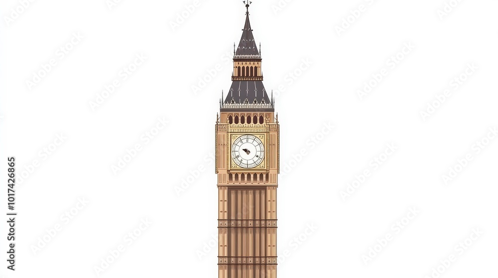 Detailed illustration of london's iconic big ben clock tower on white ...