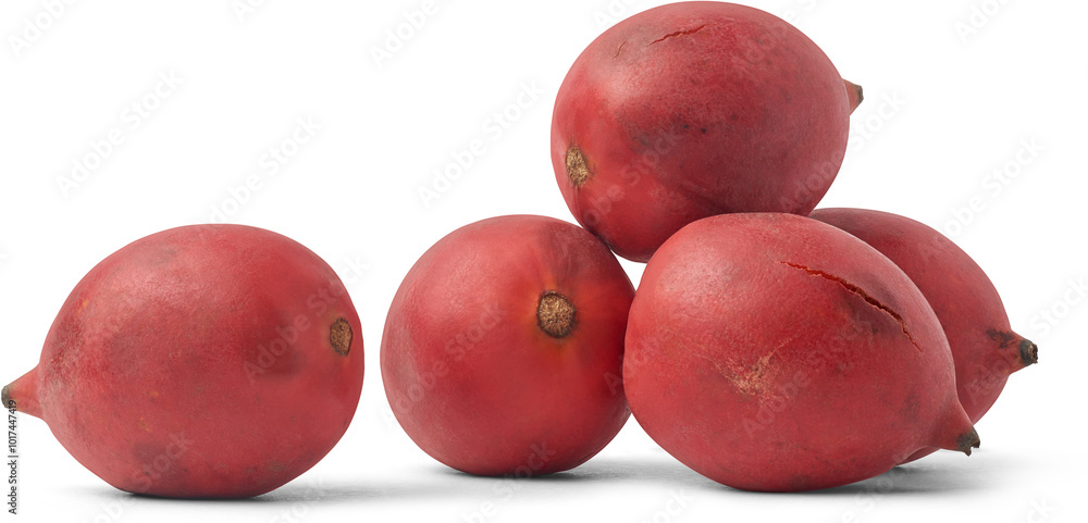 pile of fox tail palm fruits isolated white background, large oval ...