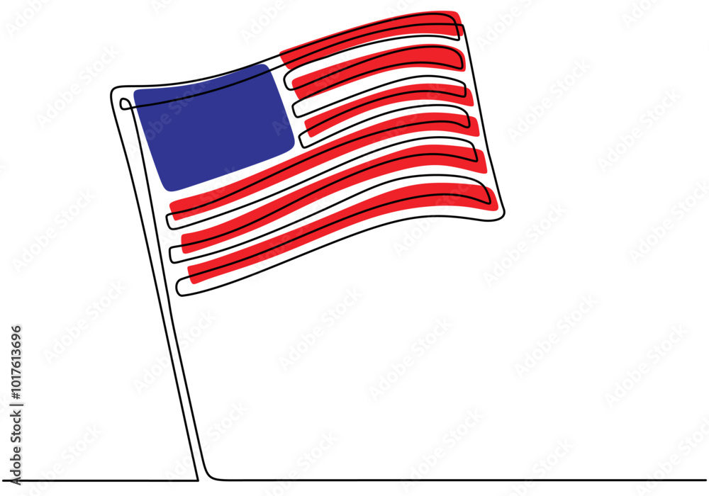 USA flag in a continuous line art style. Minimalist representation ...