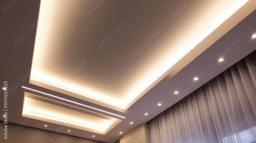Interior design featuring a recessed ceiling with hidden LED strip ...