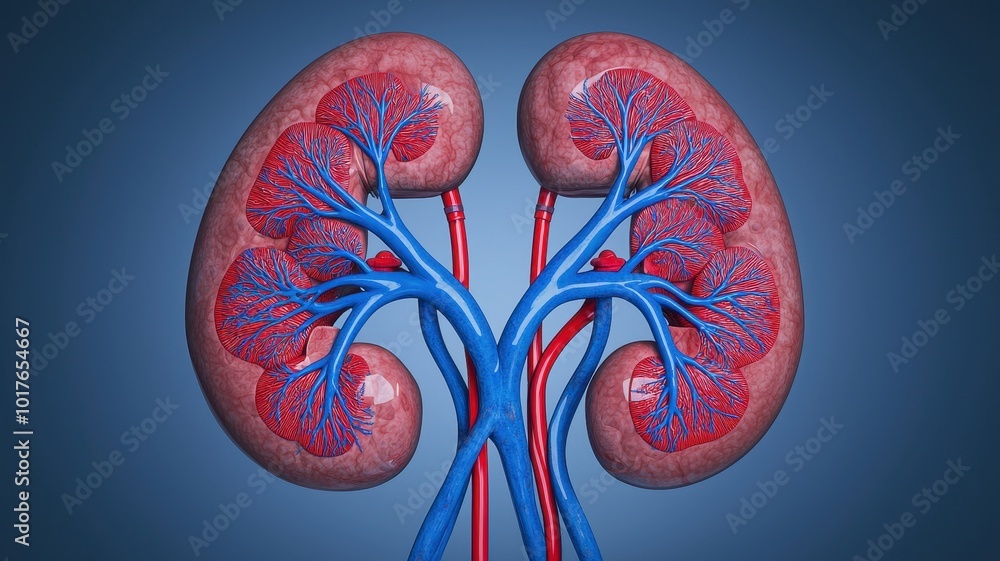 Anatomically accurate kidneys and renal system with detailed blood ...