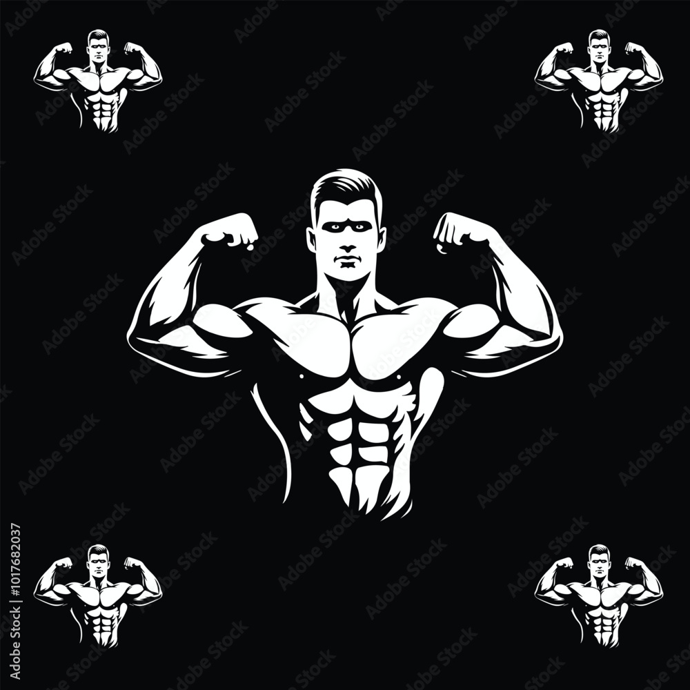 Bodybuilder muscular man poses showing muscles, vector illustration Stock Vector | Adobe Stock