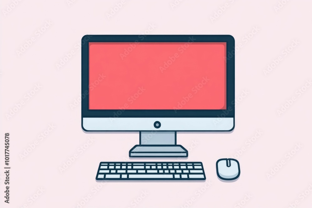 Minimalist icon depicting a simple desktop computer setup with a ...