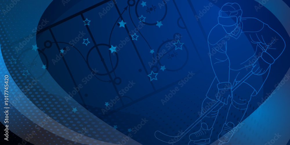 Hockey themed background in blue. Digital illustration featuring a ...