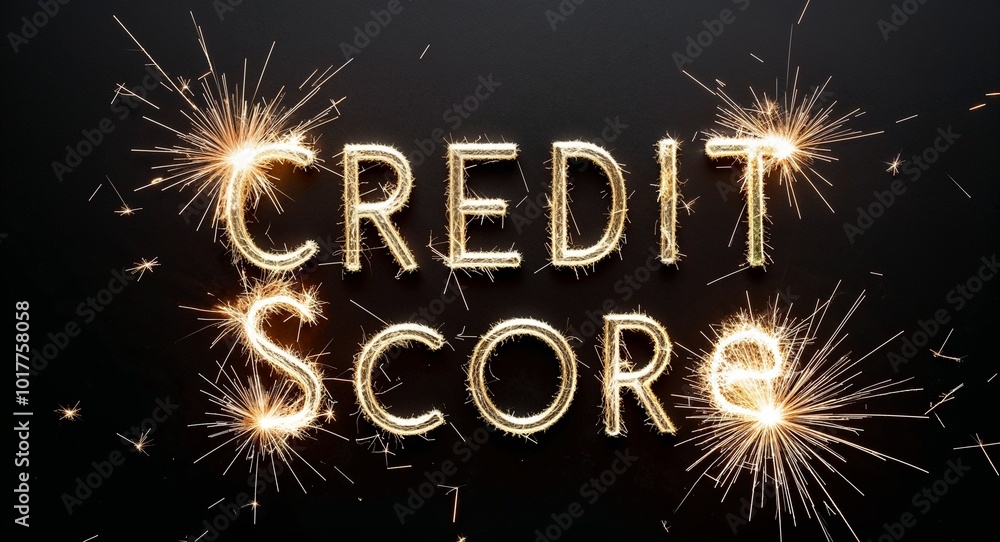 Credit score lettering sparkler sparks on plain black background Stock ...