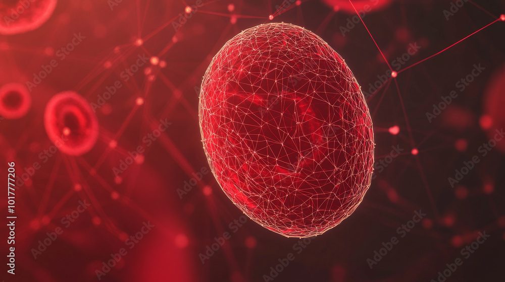 A simple, 3D design of a red blood cell, made with connected dots and ...