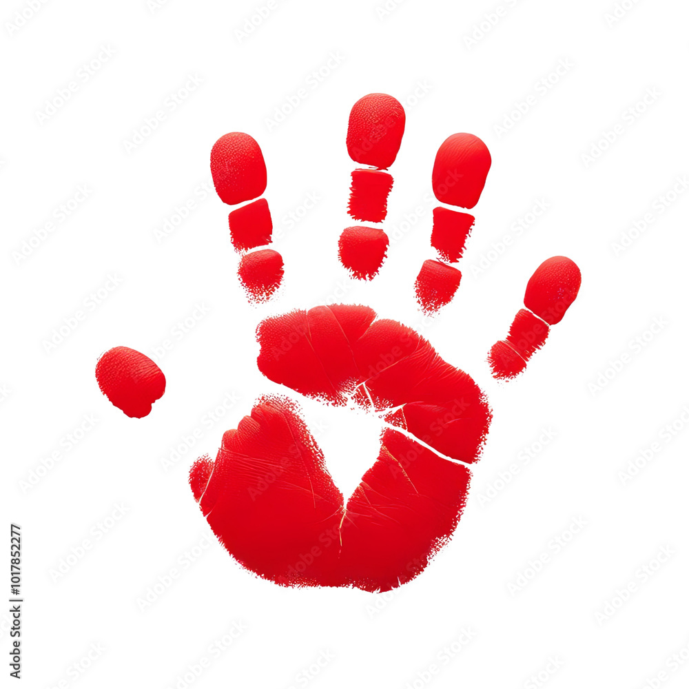 Red handprint with fingerprint texture isolated on white background ...