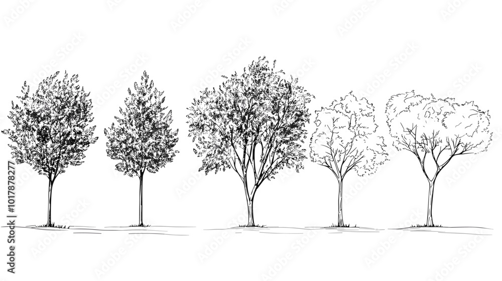 Architectural Drawings, Minimal style cad tree line drawing, Side view ...
